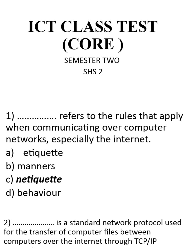 SHS 2 ICT Class Test Questions | PDF | Internet | Microsoft Excel