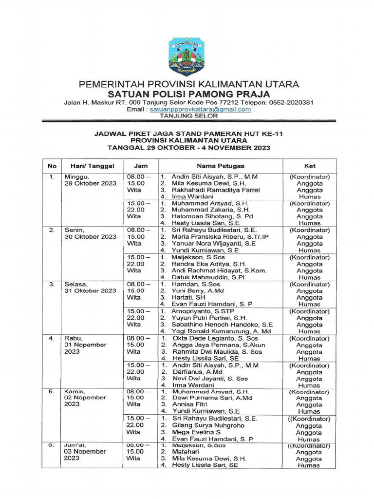 Jadwal Jaga Stand Pameran | PDF