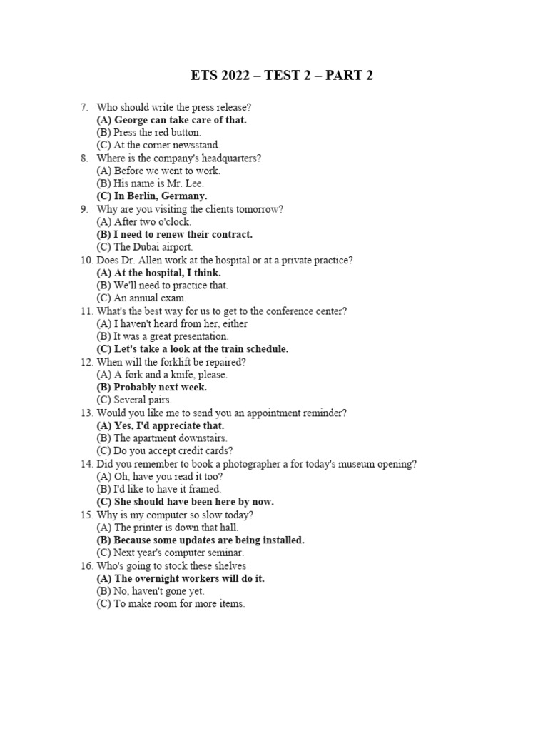 ETS 2022 Test 2 Part 2 Transcript | PDF