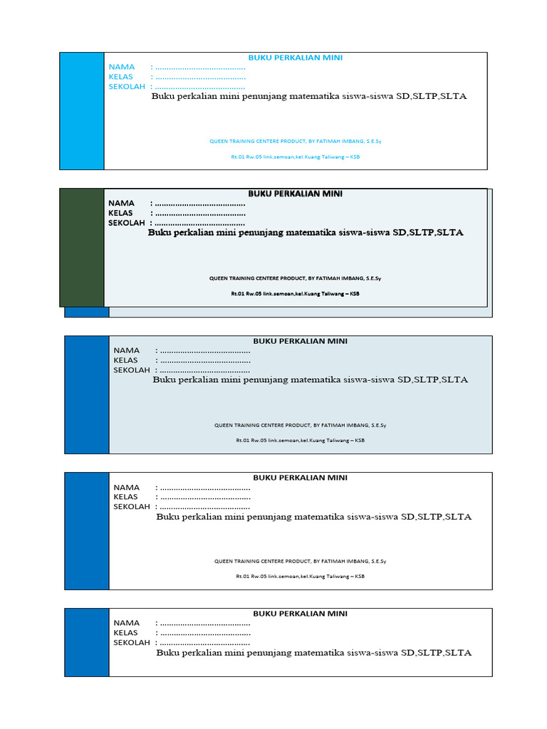 Buku Perkalian Mini Contoh 22 | PDF
