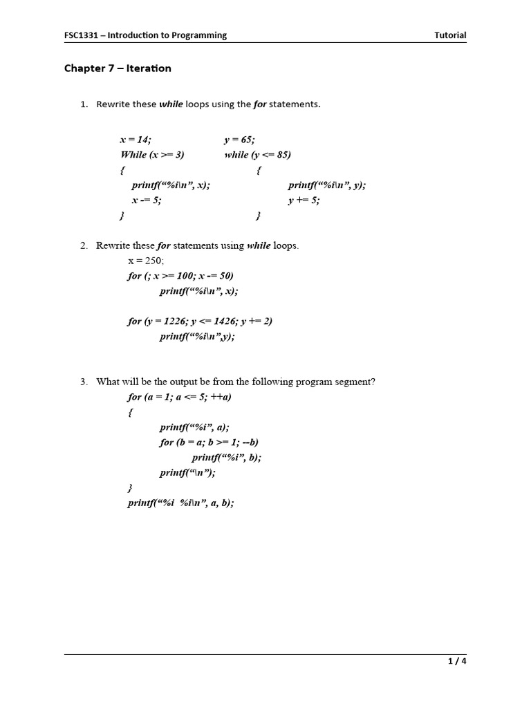 Tutorial Exercise - Chap 7 - Iteration | PDF | Computer Engineering ... Tutorial Exercise - Chap 7 - Iteration | PDF | Computer Engineering ...