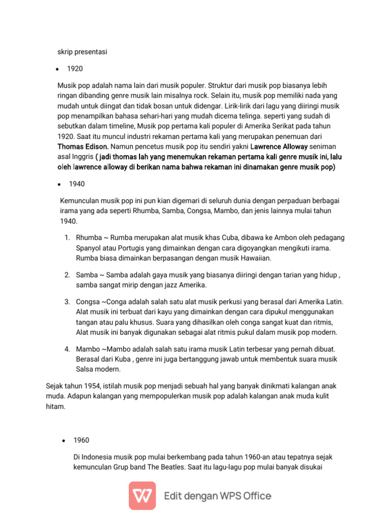 Skrip Presentasi Musik Pop | PDF