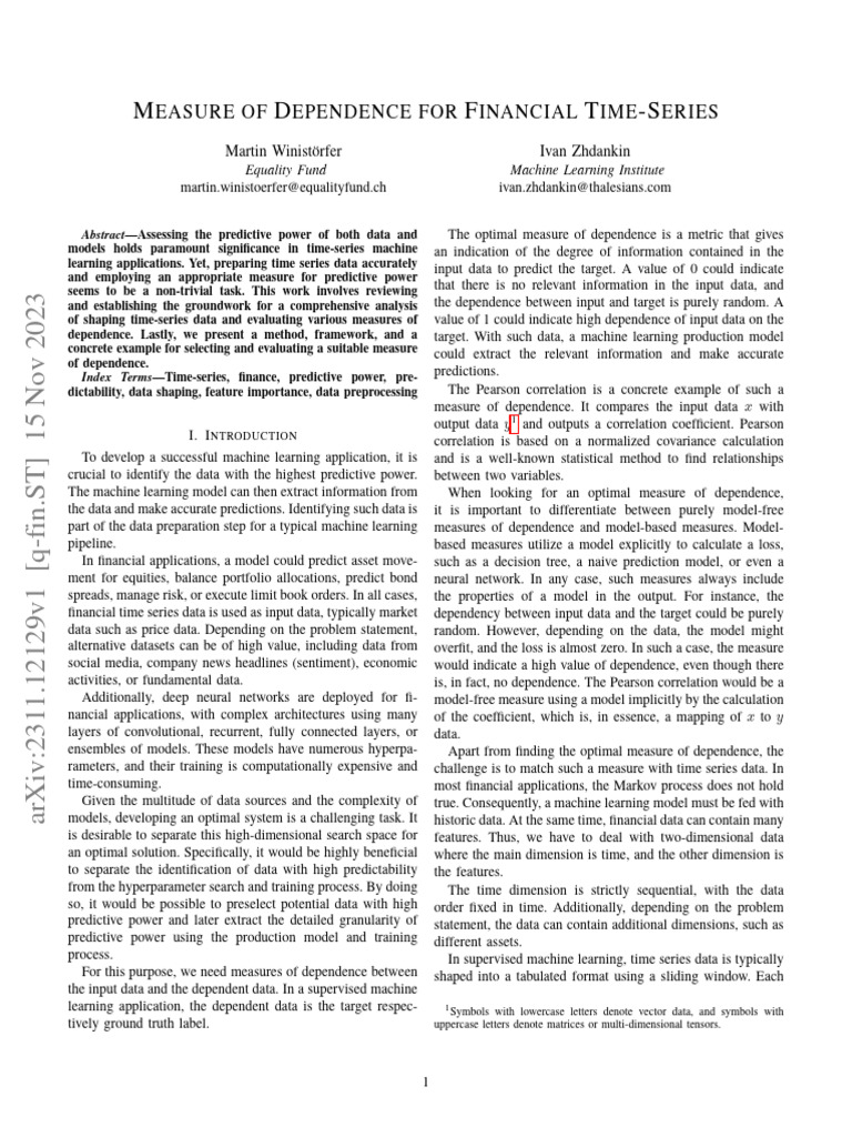 Measure of Dependence For Financial Time-Series | PDF | Machine ...