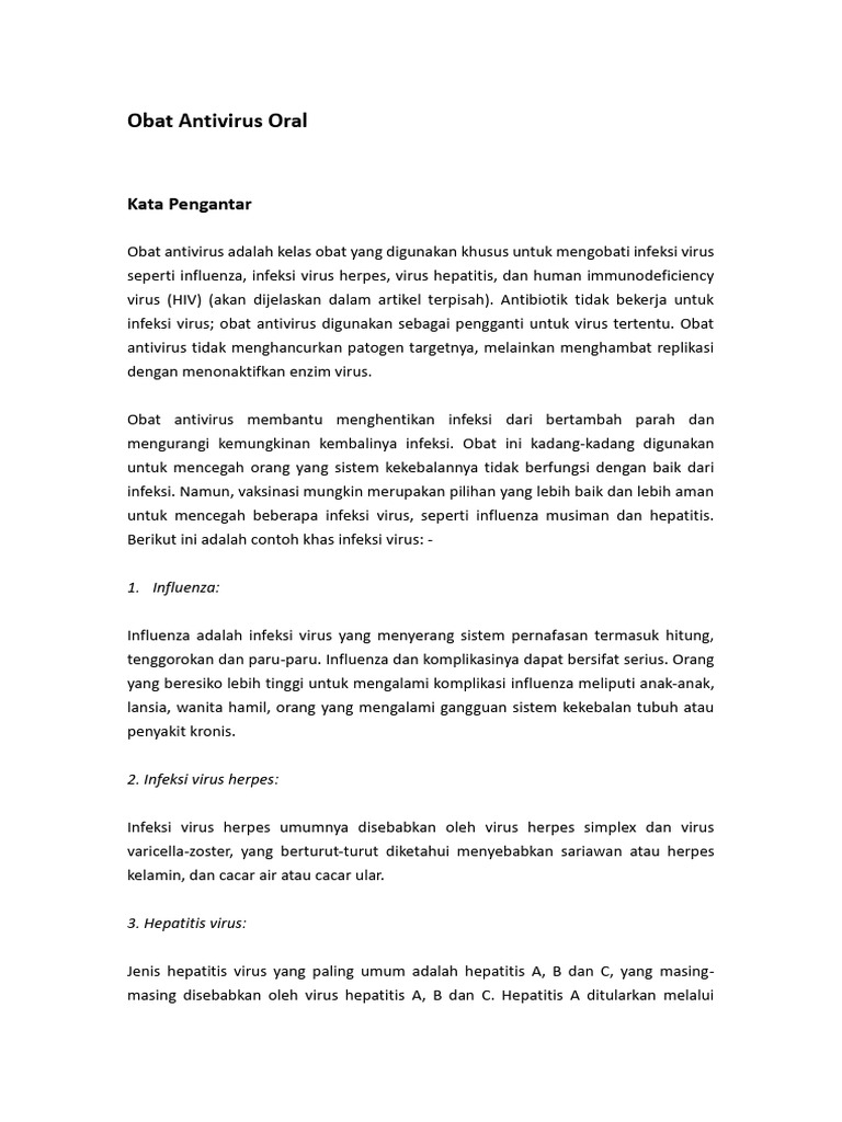Panduan Obat Antivirus Oral dan Penggunaannya | PDF