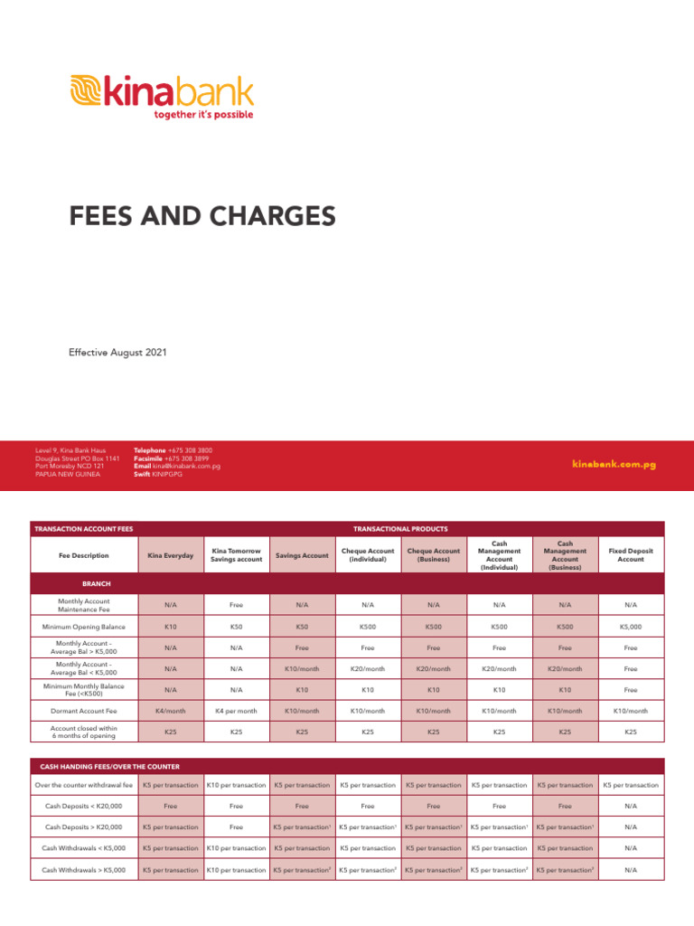 Kina Bank Fees Charges Schedule | PDF | Transaction Account | Visa Inc.