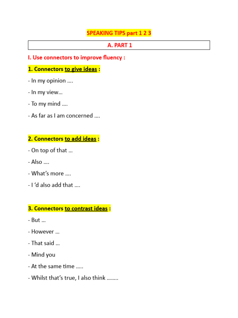 SPEAKING TIPS Part 1 2 3 | PDF | Syntax | Languages