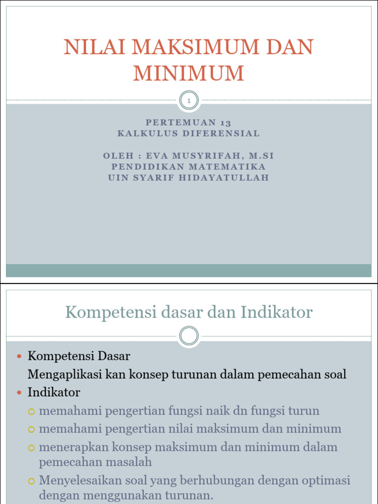 Kalkulus Diferensial NILAI MAKSIMUM DAN MINIMUM | PDF