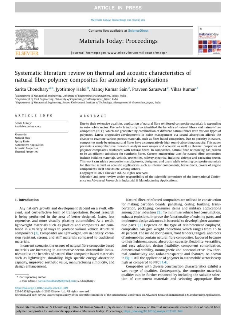 Systematic Literature Review On Thermal and Acoustic Chara 2023 ...