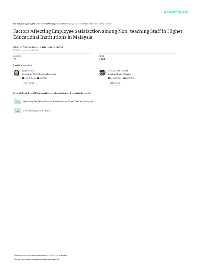 Factors Affecting Employee Satisfaction Among Non | PDF | Structural Equation Modeling | Job ...