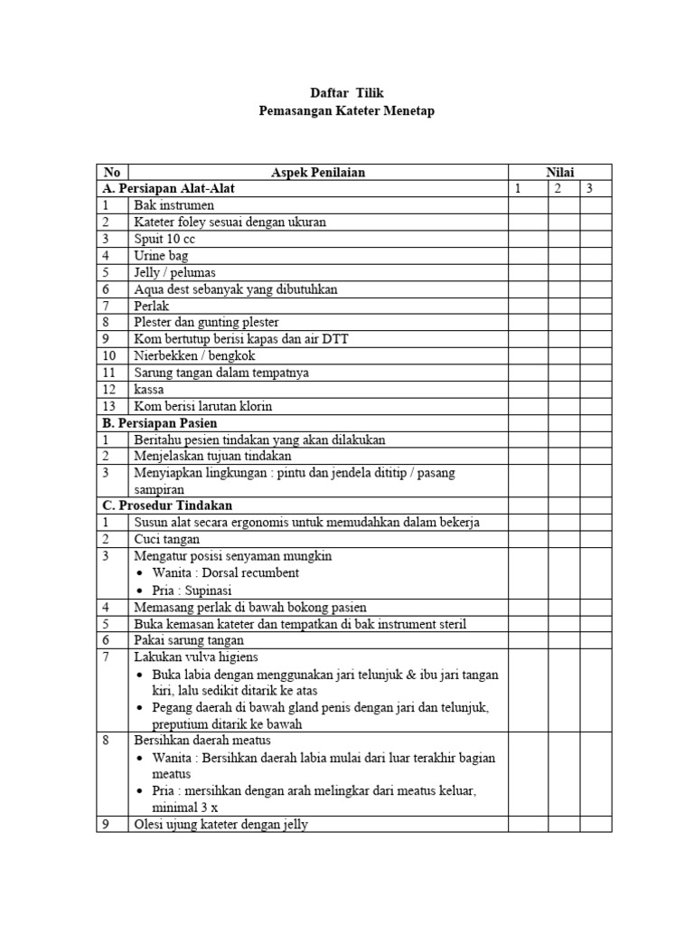 Daftar Tilik Kateter | PDF
