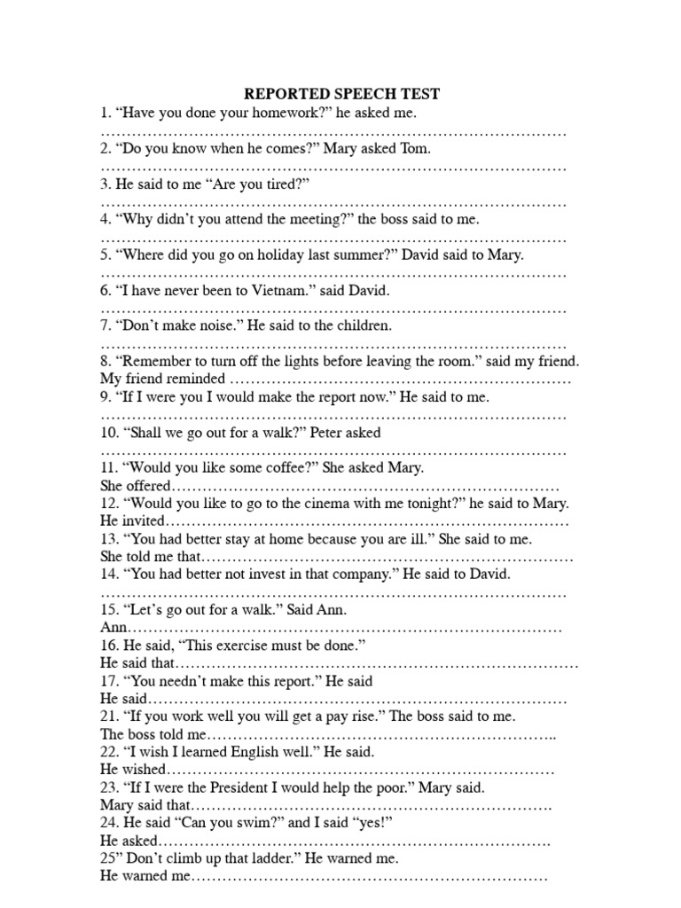 Reported Speech Practice | PDF | Home & Garden