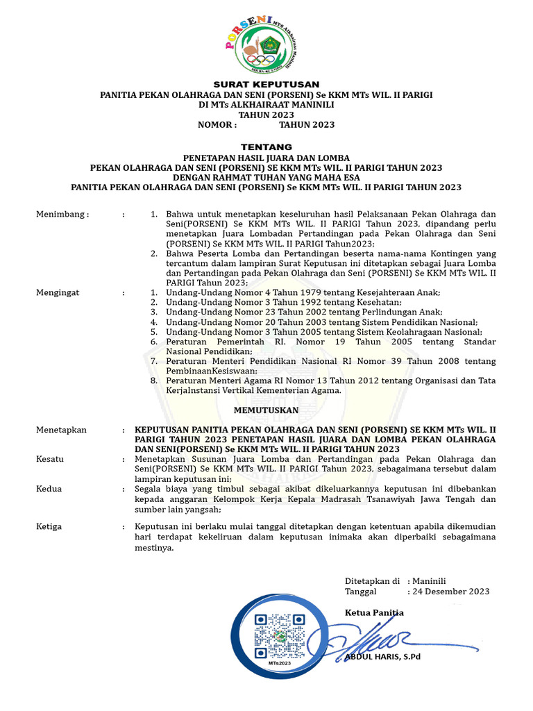 SURAT KEPUTUSAN JUARA DAN LOMBA | PDF SURAT KEPUTUSAN JUARA DAN LOMBA | PDF
