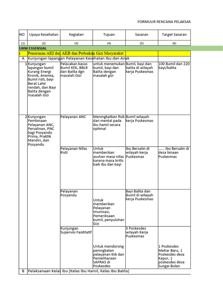 Form Rencana Usulan Kegiatan (Ruk, RPK, Rab) Puskesmas (Final) | PDF