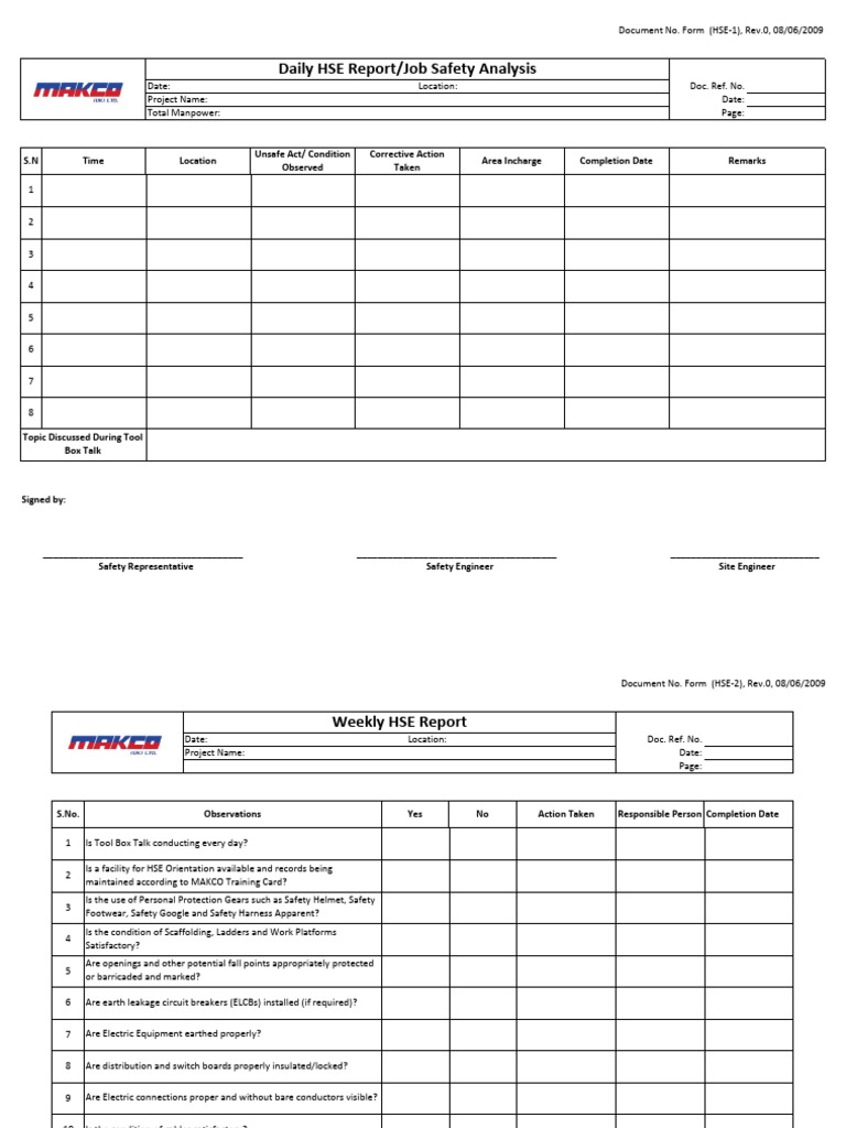 Daily and Weekly HSE Checklist | PDF
