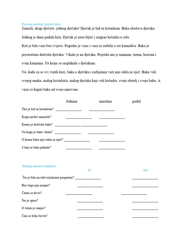 Vjezba Padezi-5 Razred | PDF