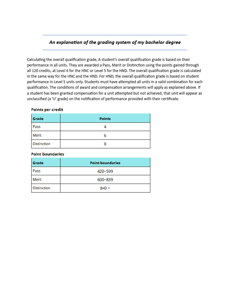 An Explanation of The Grading System of My Bachelor Degree | PDF