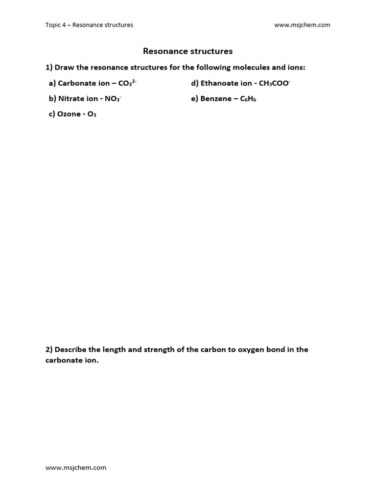 Topic 4 Resonance Structures Worksheet | PDF