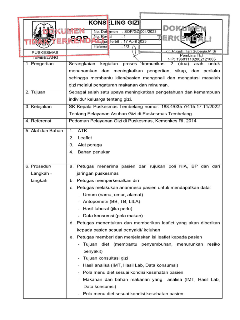 SOP Konseling Gizi Rev | PDF