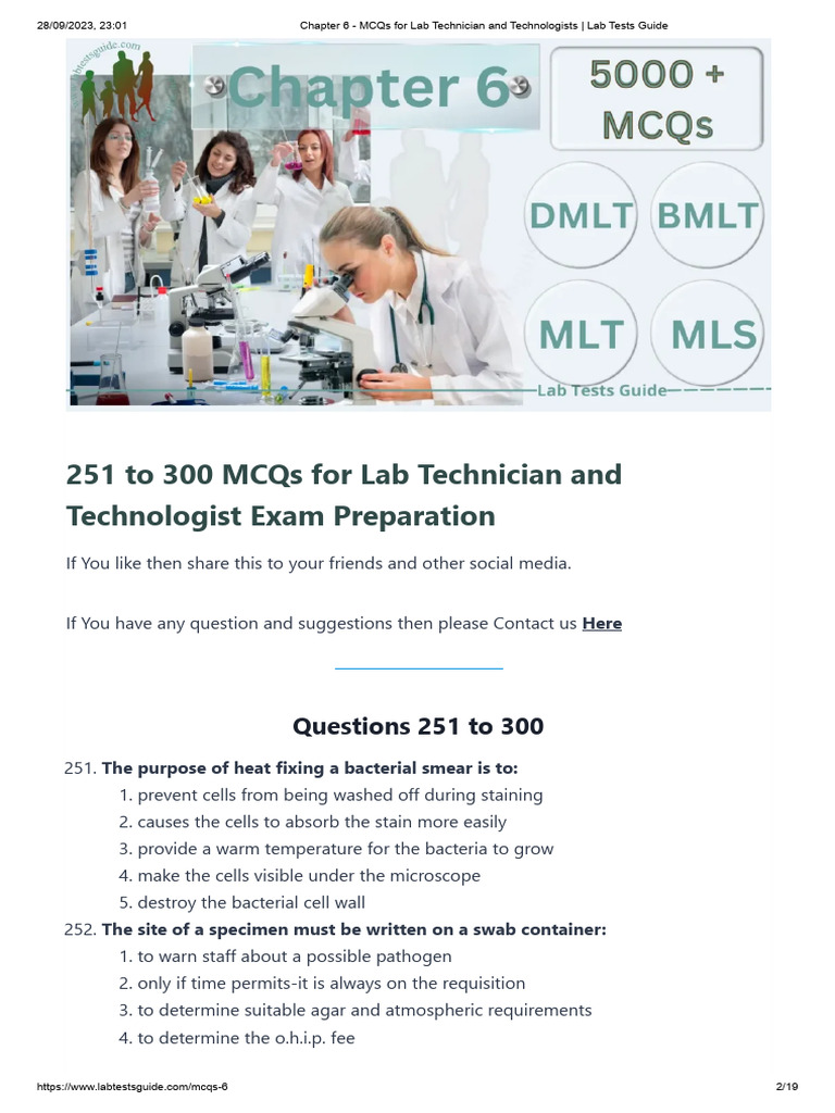 Chapter 6 - MCQs For Lab Technician and Technologists - Lab Tests Guide ...
