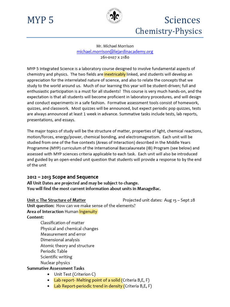 MYP5 - Scope - and - Sequence Download | PDF | Chemistry | Fundamental ...