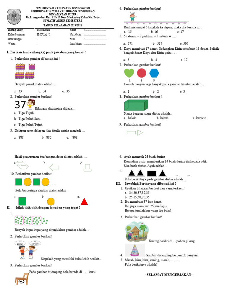 Soal Sas Matematika Kelas 2 Pdf