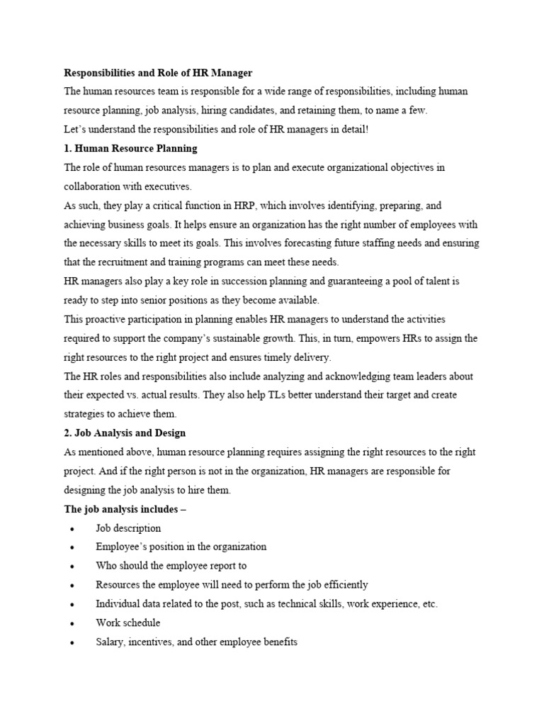 HR Manager Roles and Responsibilities | PDF | Payroll | Performance ...