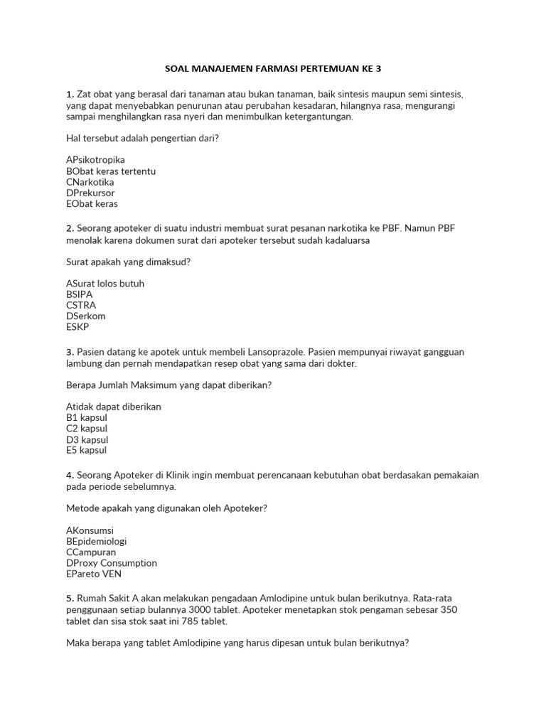 Soal Manajemen Farmasi | PDF | Kesehatan Holistik | Sains & Matematika