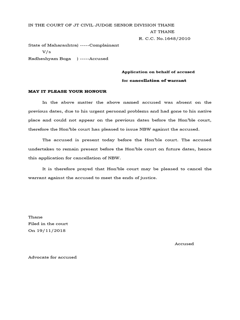 Application for NBW Cancellation | PDF
