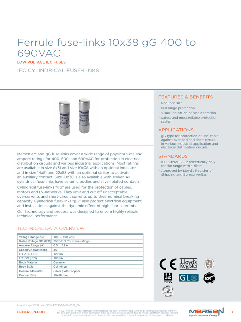 DS IEC Low Voltage GP Ferrule Fuse Links 10x38 GG 400 To 690VAC en ...