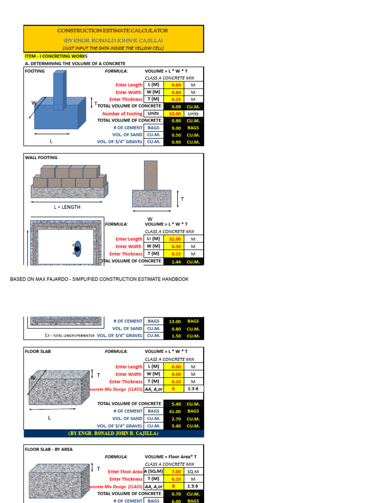 CONST-ESTIMATE-MADE-EASY-BY-ENGR-CAJILLA - V0.99.xlsx - CONCRETING | PDF | Concrete | Stairs