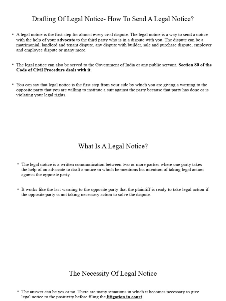 Drafting of Legal Notice - How To Send A | PDF | Lawsuit | Justice