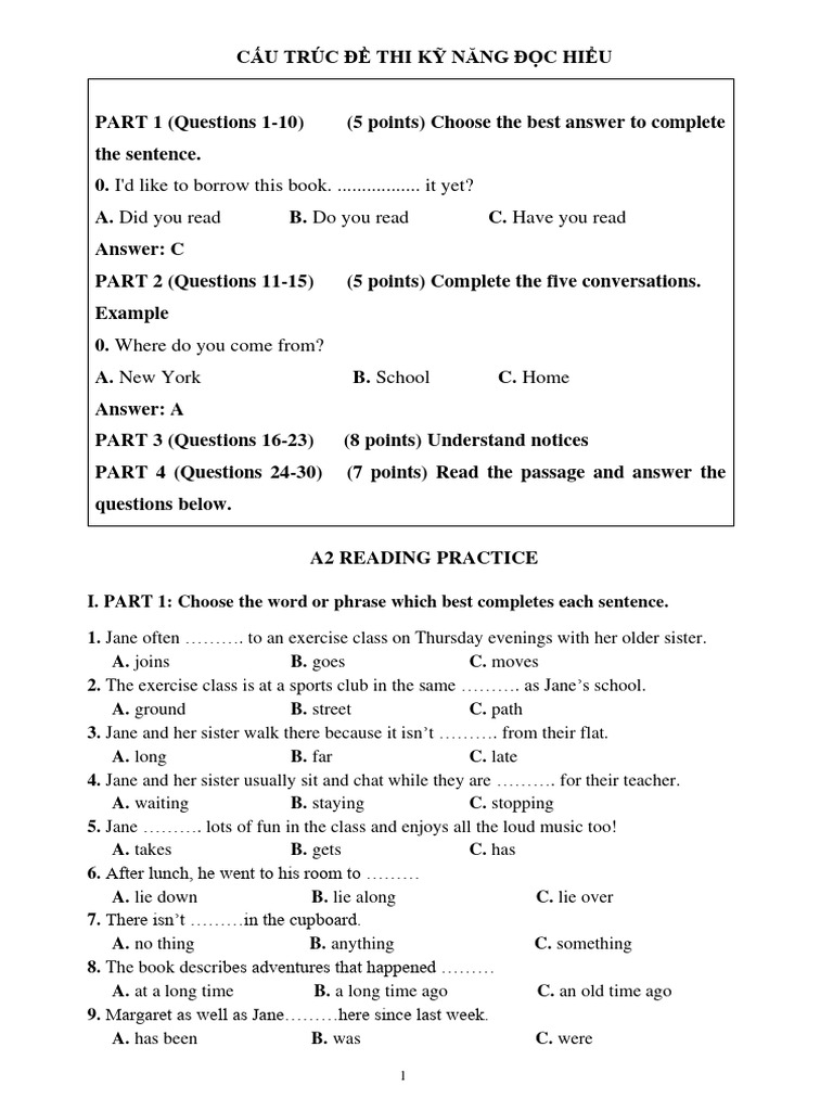Học viên - A2 READING PRACTICE | PDF