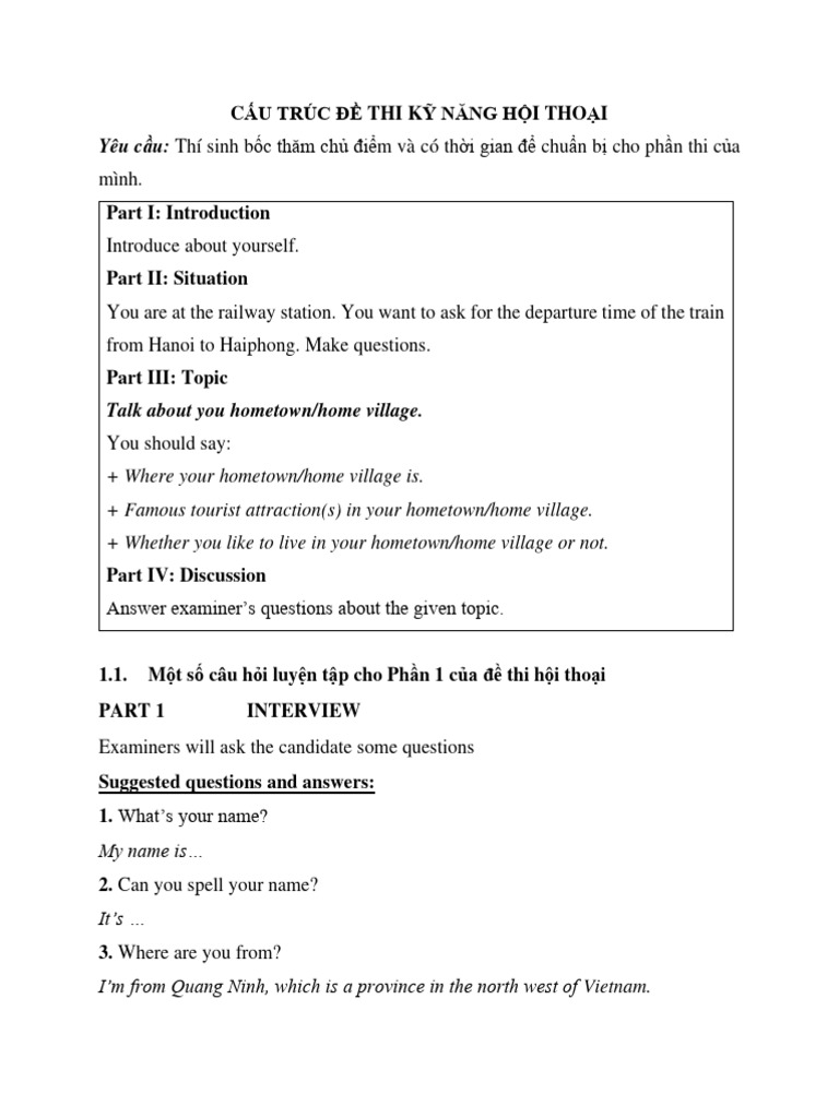 Học viên - A2 SPEAKING TOPICS | PDF | Hanoi