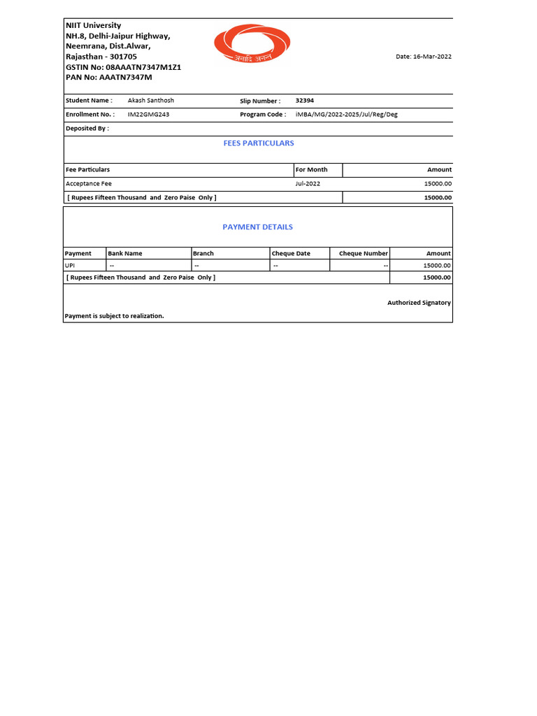 Fee Slipwoparentwith Pay Details Multiple | PDF | Cheque | Payments