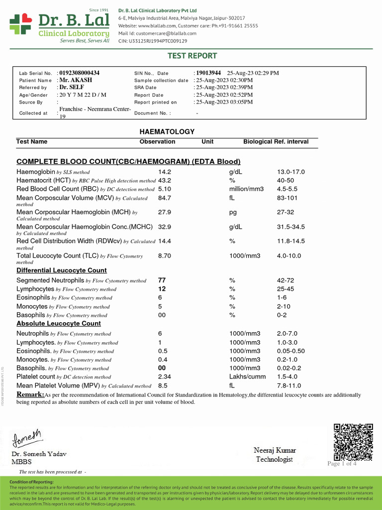Report | PDF | White Blood Cell | Serology