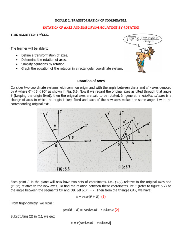 Module 2 Rotation Pdf Cartesian Coordinate System Mathematics