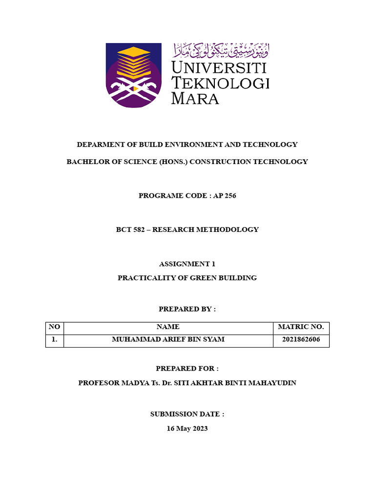 BCT 582 Muhammad Arief Bin Syam Individual Assignment | PDF | Green Building | Methodology