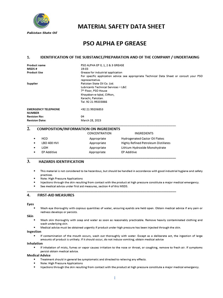 Pso Alpha Ep Grease | PDF | Personal Protective Equipment | Water