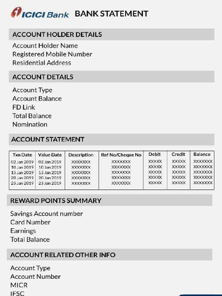 Format of ICICI Bank Statement | PDF