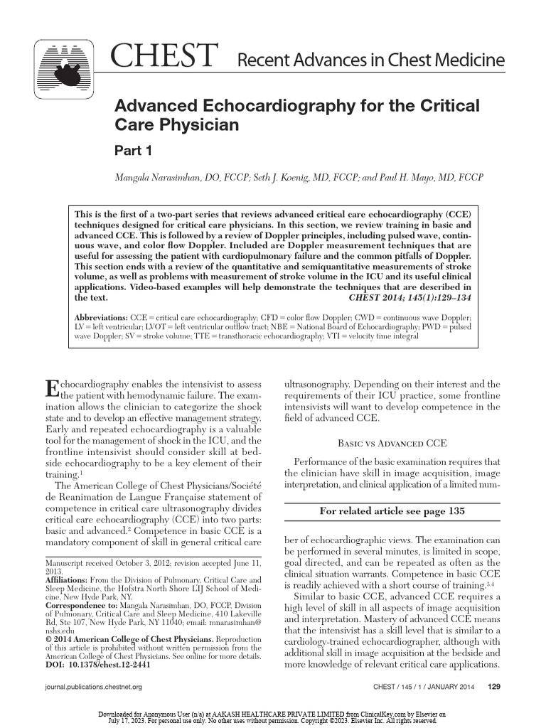 Advanced Echocardiography For The Critical Care Physician - Part 1 ...