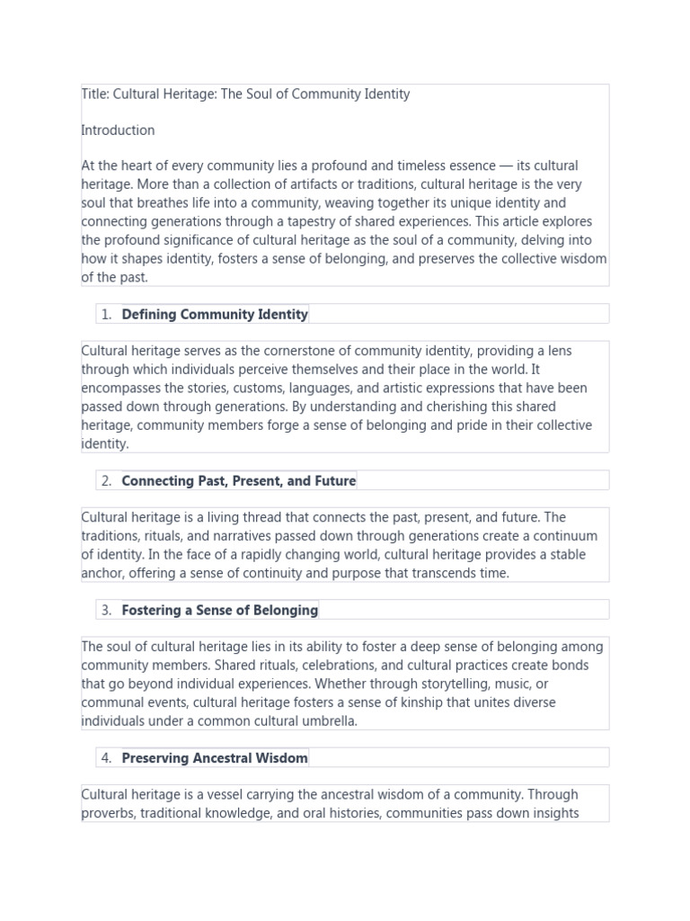 Cultural Heritage: The Soul of Community Identity | PDF | Identity ...