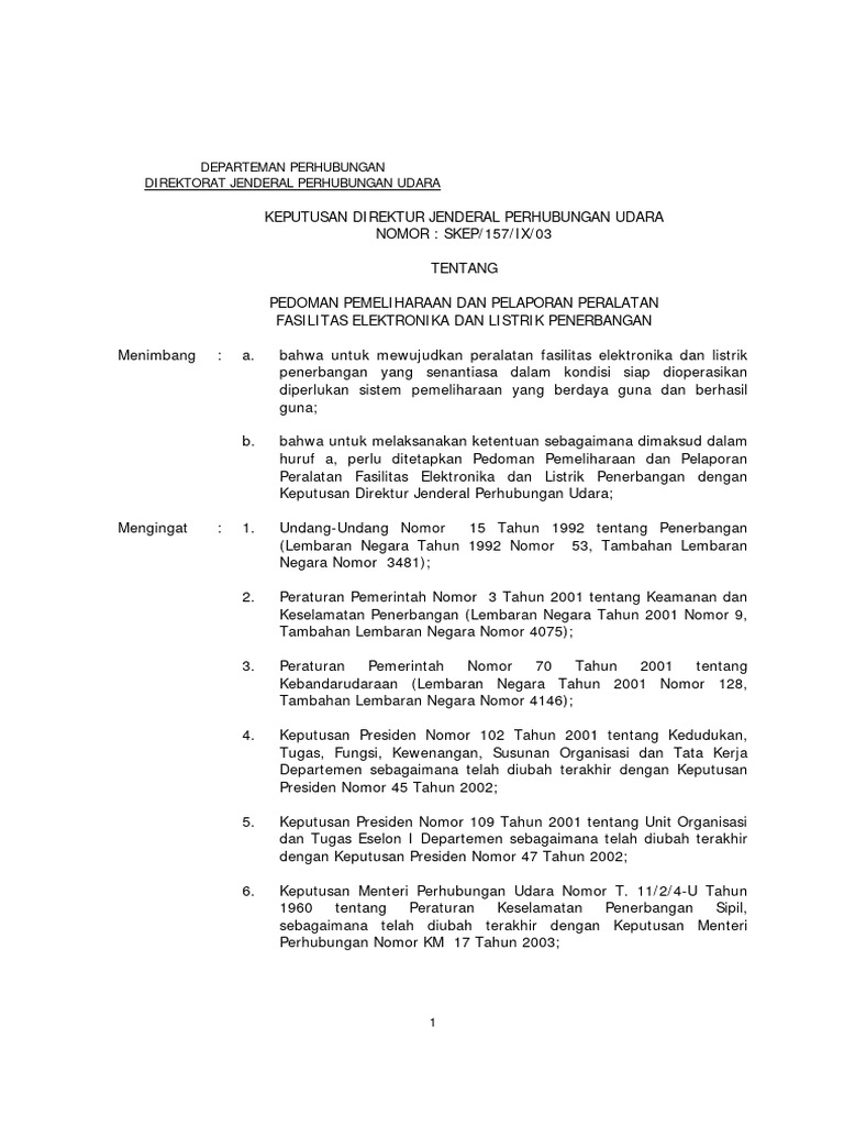 SKEP 157 IX 2003 Pelihara Dan Laporan PD | PDF