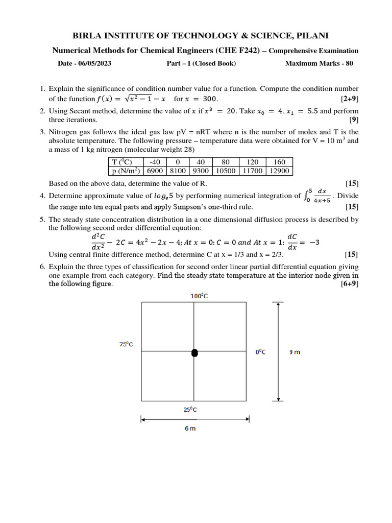 Numerical Methods Exam for Chemical Engineers | PDF | Gases | Differential Equations