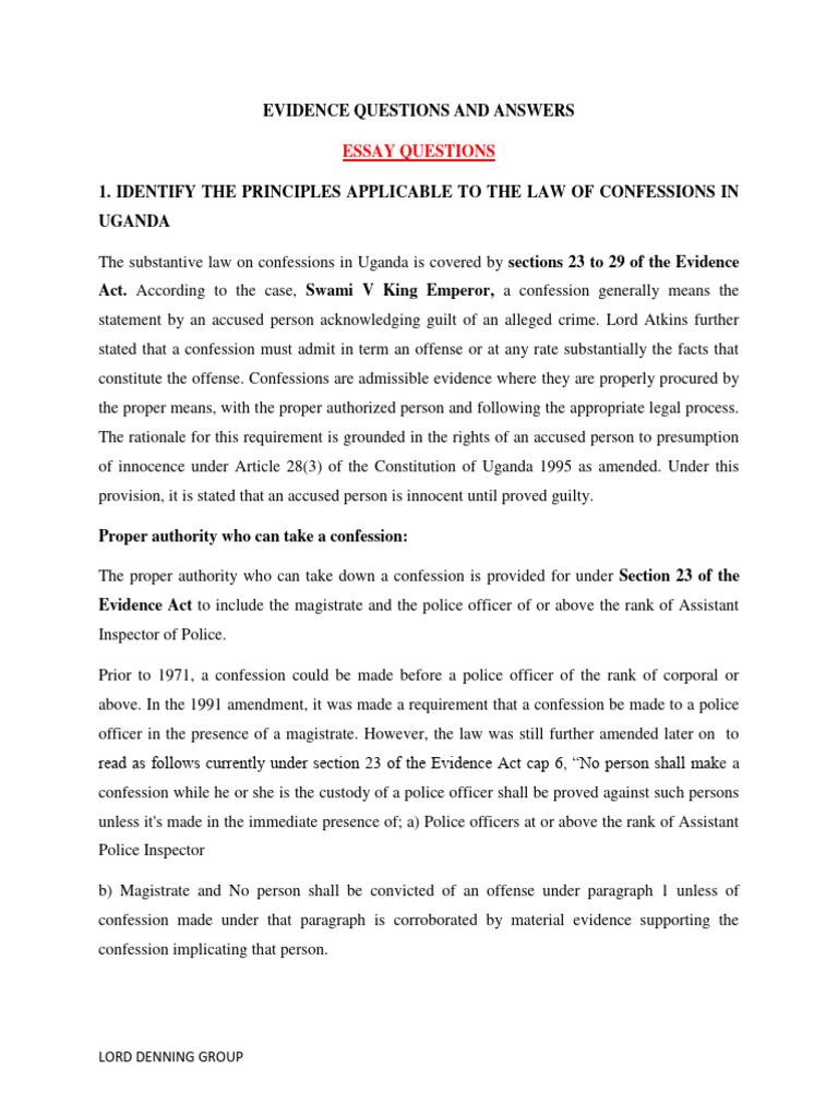 Evidence Question and Answers | PDF | Evidence (Law) | Confession (Law)