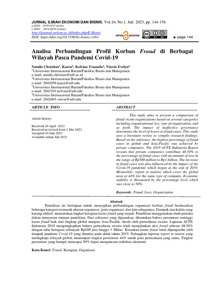 Analisa Perbandingan Profil Korban Fraud Di Berbagai Wilayah Pasca Pandemi Covid-19 | PDF ...