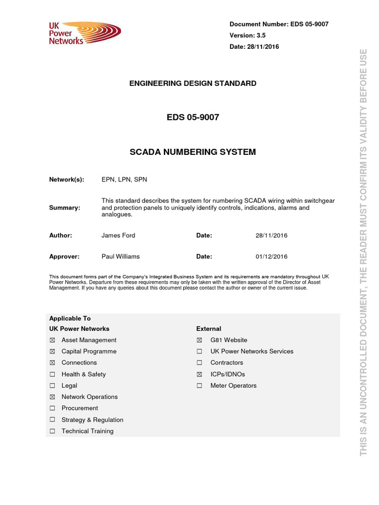 Eds 05 9007 Scada Numbering System | PDF | Scada | Electrical Wiring