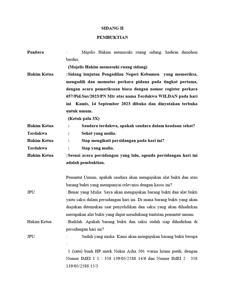 Sidang Pembuktian Kasus Pidana | PDF | Hukum