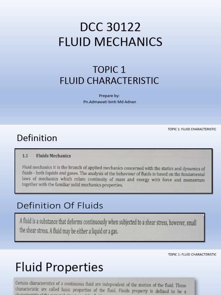 Fluid Mechanics: Characteristics & Properties | PDF