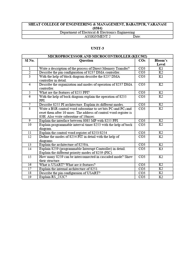 M&M KEC502 Unit-3 Assignment-2 | PDF | Microcontroller | Computing