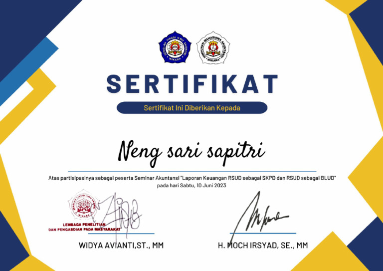 Sertifikat Seminar Akuntansi Neng Sari Sapitri | PDF